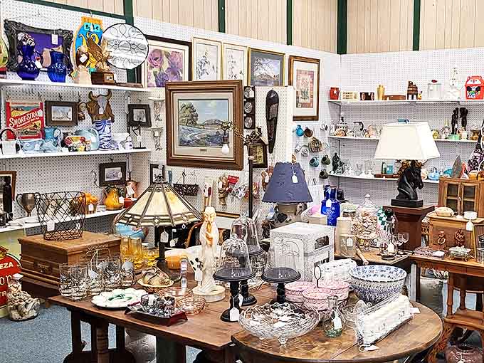 From lamps to glassware to random treasures, this booth is organized chaos in the best possible way, inviting hours of happy browsing.