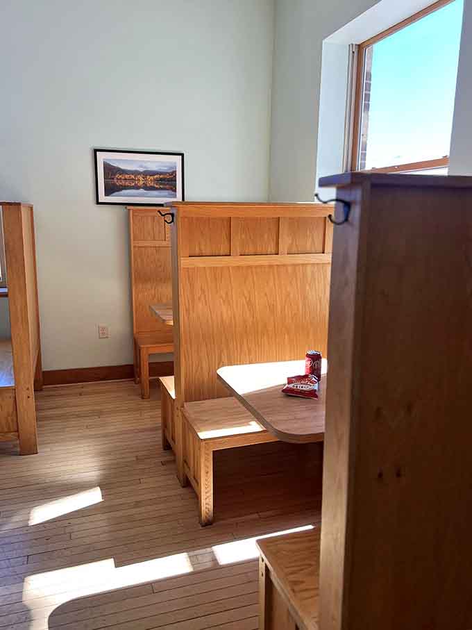 Booth seating provides the perfect spot for lingering over lunch and catching up with friends you haven't seen in too long.