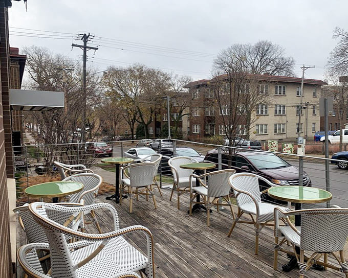 Outdoor seating for when you want your croissant with a side of fresh air.