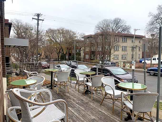 Patio seating for when the weather cooperates and you want your croissant with a side of fresh air and sunshine.