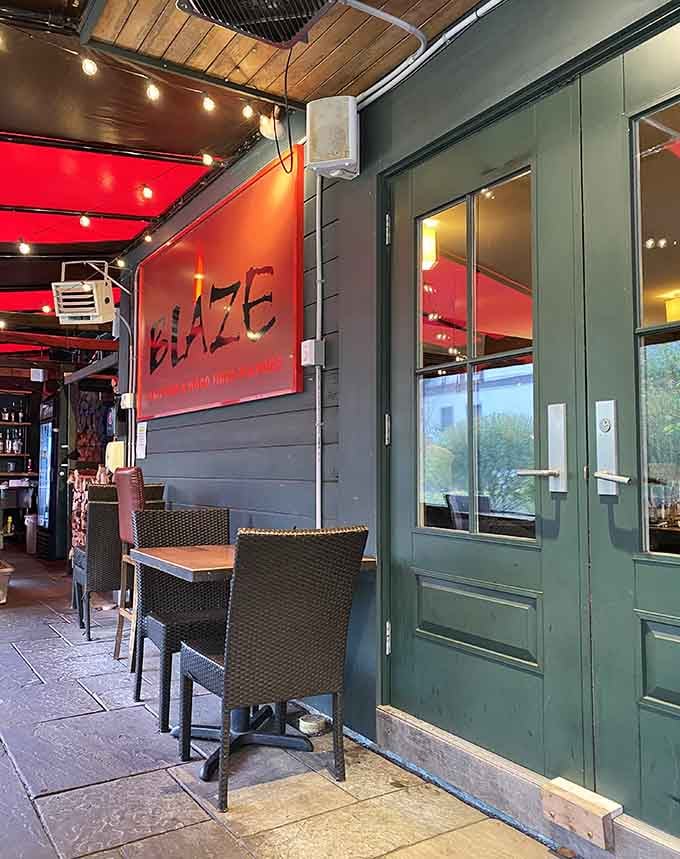 Patio dining at Blaze combines great food with the simple pleasure of watching Bar Harbor's charming street life unfold.