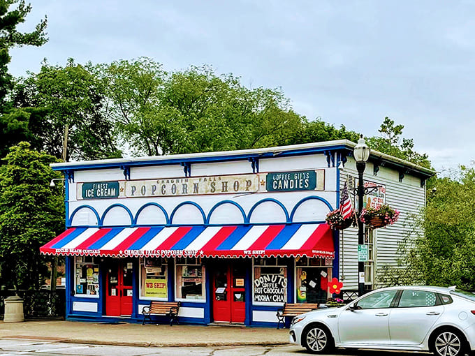 The exterior from another view, still looking like it escaped from a happier, simpler time in American history.