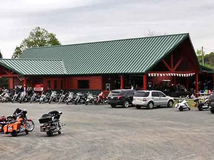 The parking lot tells its own story on busy weekends, when motorcycles line up outside this popular stop on scenic Michigan riding routes.