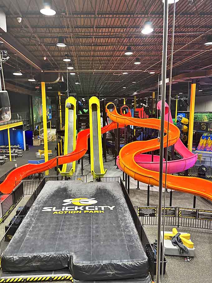 The vibrant play structure creates a three-dimensional maze of possibilities, where getting lost is half the fun.