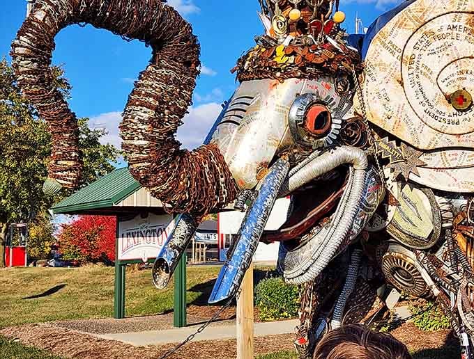 That face, complete with crown and gleaming tusks, captures the perfect blend of majesty and mischief that makes this sculpture unforgettable.