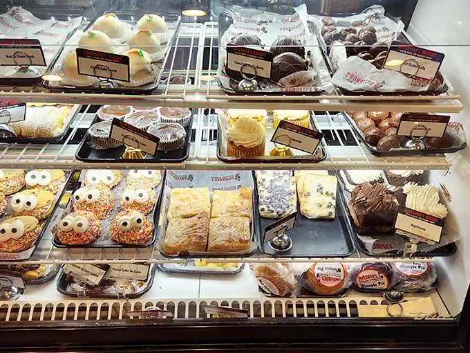 The bakery display showcases treats that make choosing just one an exercise in delicious torture &ndash; better to take several "for later."