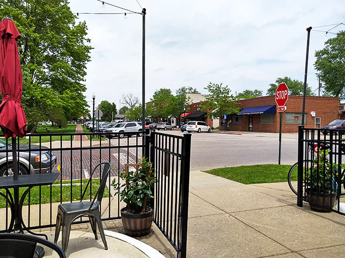 The street view shows District 13's prime location in downtown Sunbury, easy to find and even easier to love.