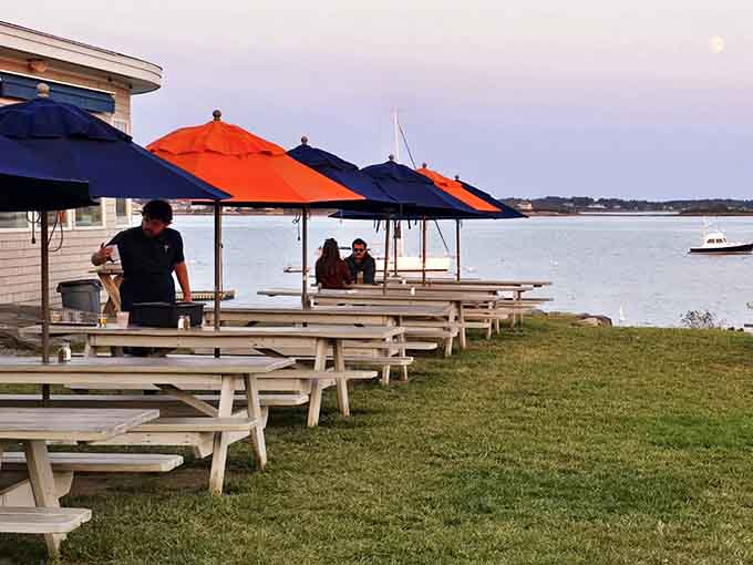 Outdoor seating where the ocean breeze is free and the sunset comes standard with your dinner order.