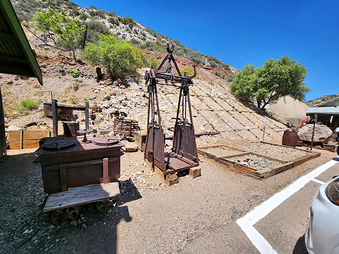 Ye olde gym equipment: These rusted relics once gave miners biceps of steel.