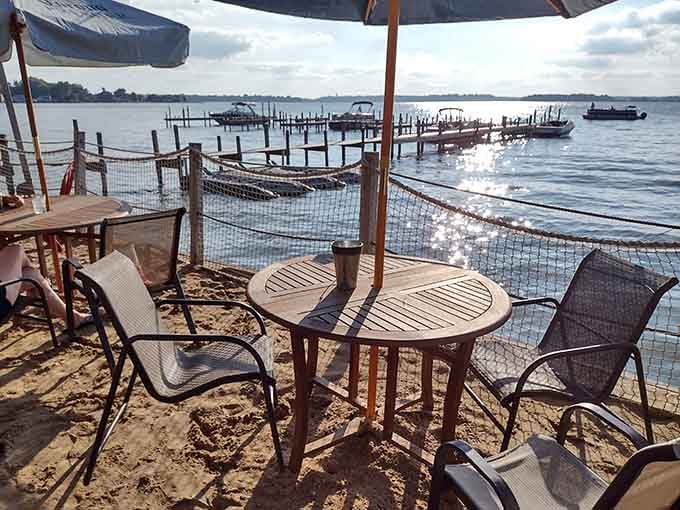 Outside seating is where the magic happens, with tables positioned so close to the water you might need to watch for splashes.