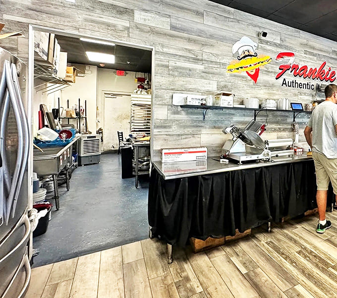 Behind the scenes in the prep area, where the magic happens – fresh ingredients transformed into Italian-American classics daily.