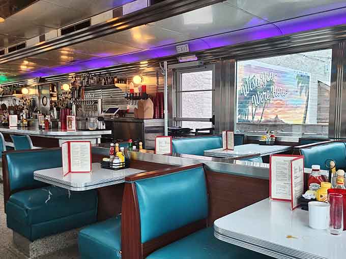 The dining area glows with warm lighting and vintage charm, creating the kind of welcoming atmosphere that makes you want to linger over coffee.