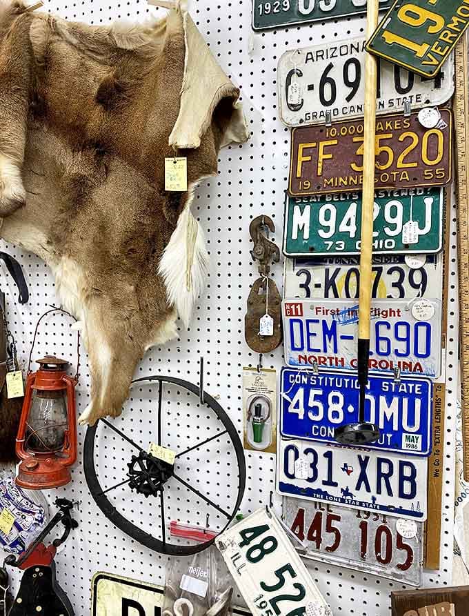 License plates from across America create a road trip through time, each one carrying the distinct design of its era and state.