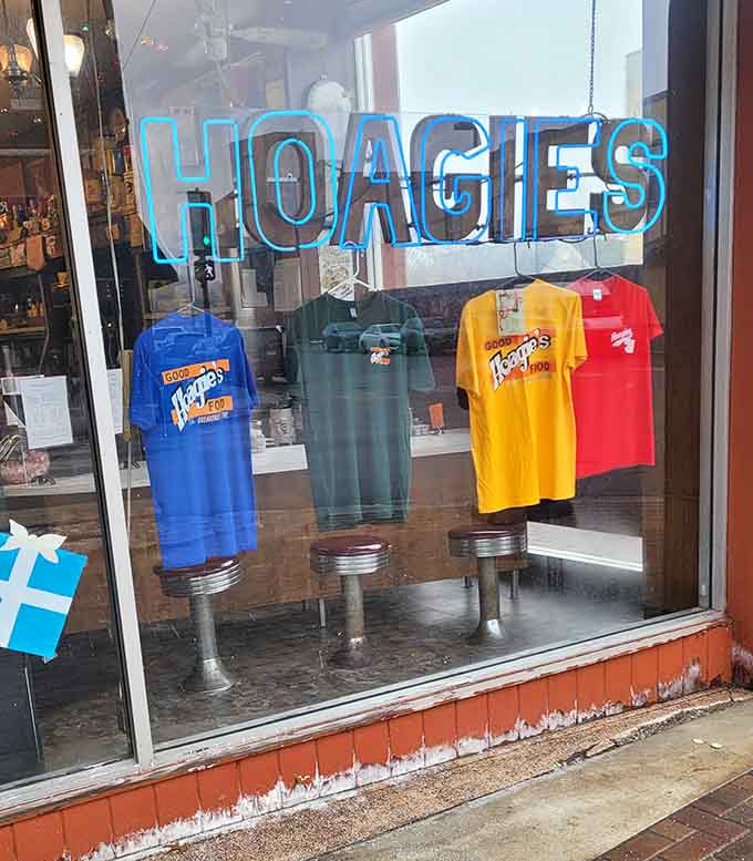 Even the window display gets in on the fun, showing off Hoagie's merchandise for fans who want to take home a piece of breakfast paradise.