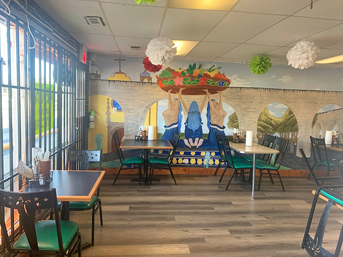 Who needs a plane ticket? This mural transports you straight to Mexico. Soak in the vibrant colors while your taste buds take a south-of-the-border vacation.