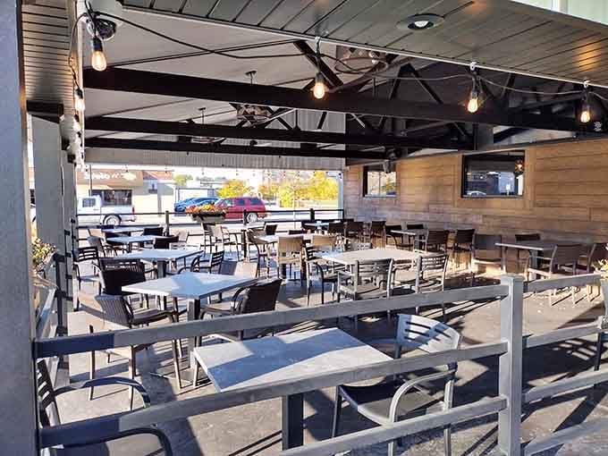 The spacious outdoor patio provides prime real estate for warm-weather dining, where you can enjoy your meal while watching Sauk Rapids go by.