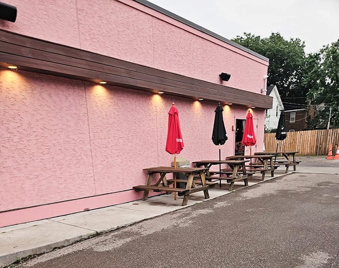 The outdoor seating area offers a different vibe during warmer months, perfect for enjoying barbecue with a side of fresh air.