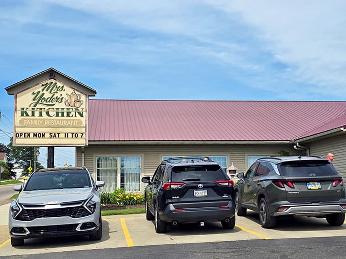 The exterior welcomes visitors like an old friend, no fancy tricks needed when you've got legendary pies inside.