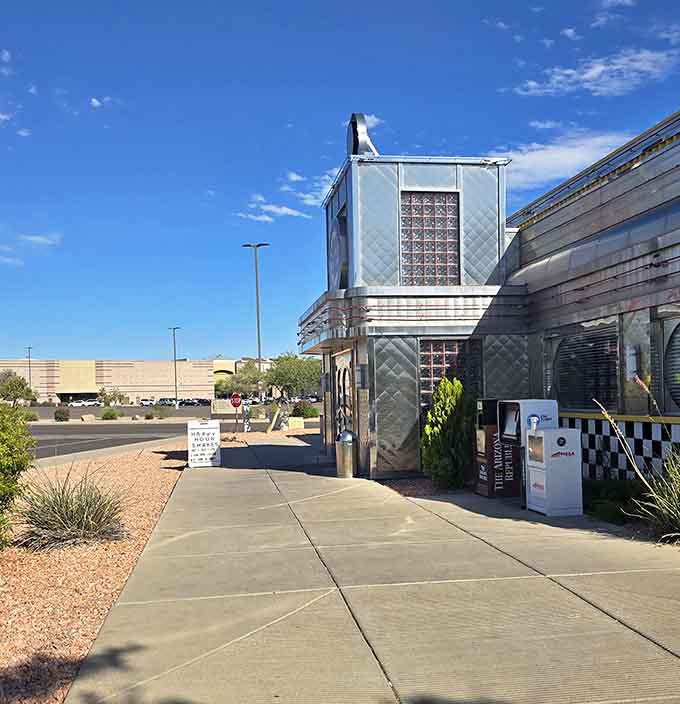 The exterior view shows this retro gem standing proud in Mesa, ready to serve up nostalgia and incredible shakes to all who enter.