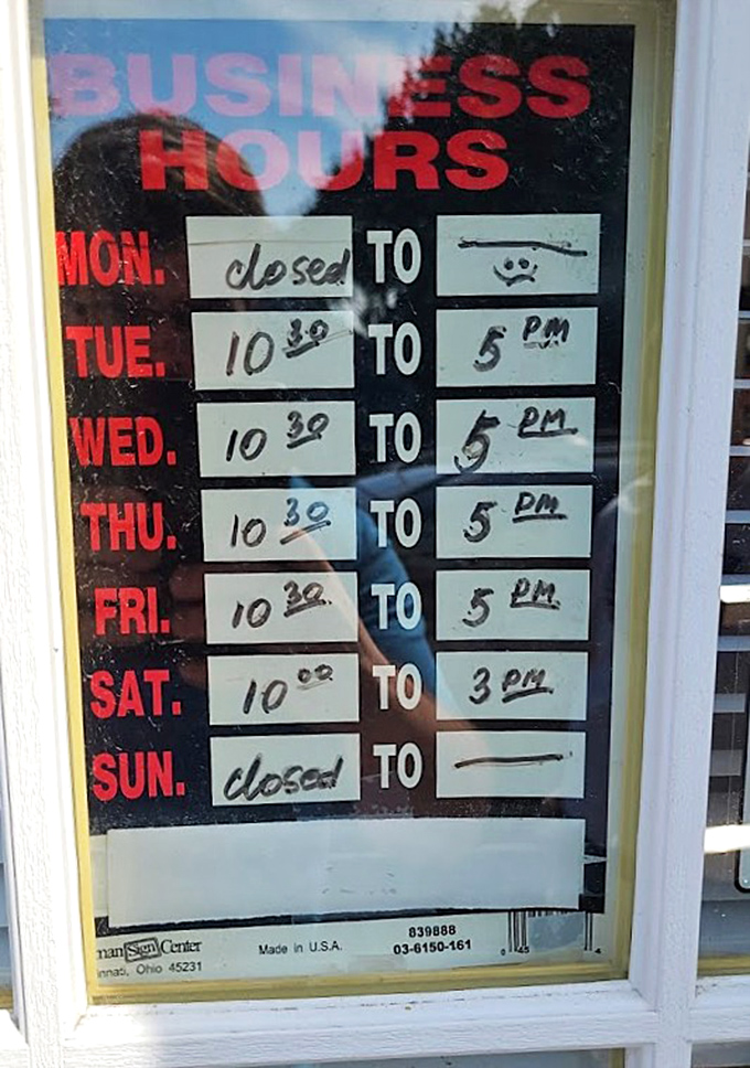 The crucial information that stands between you and Polish culinary bliss &ndash; note that Monday frown face when they're closed!
