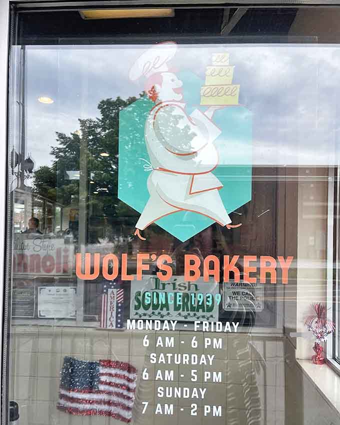 The door sign promises sweet salvation seven days a week – because cravings don't take weekends off, and neither does Wolf's.