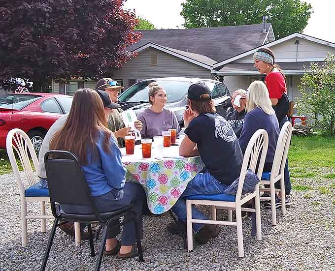 Simple outdoor seating where coffee tastes better and conversation flows easier &ndash; breakfast al fresco, Midwest style.