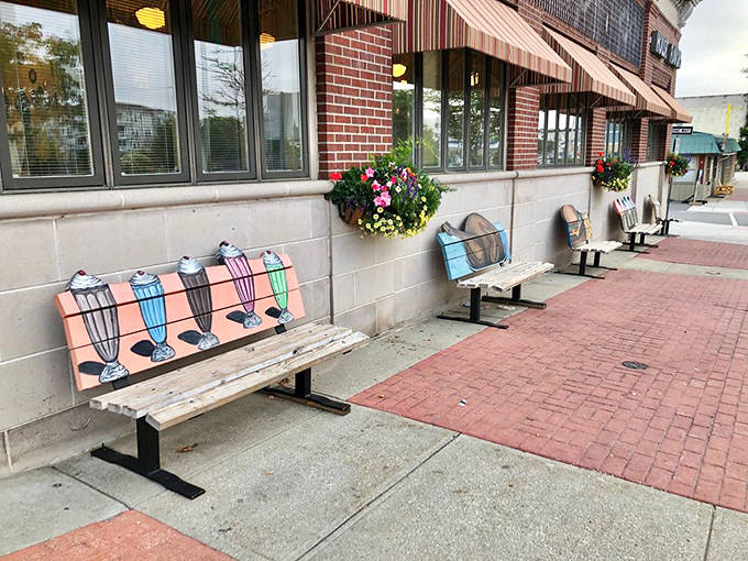 These whimsical benches aren't just street furniture – they're front-row seats to Ludington life, best enjoyed with cone in hand.