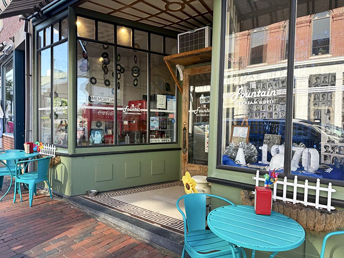 Outdoor seating captures the essence of small-town Maine &ndash; brick sidewalks, historic buildings, and the perfect spot to people-watch while savoring something sweet.
