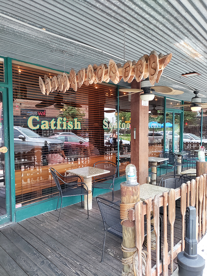 Alfresco dining with rustic charm &ndash; these porch tables offer a perfect perch for people-watching between bites of Florida's finest.