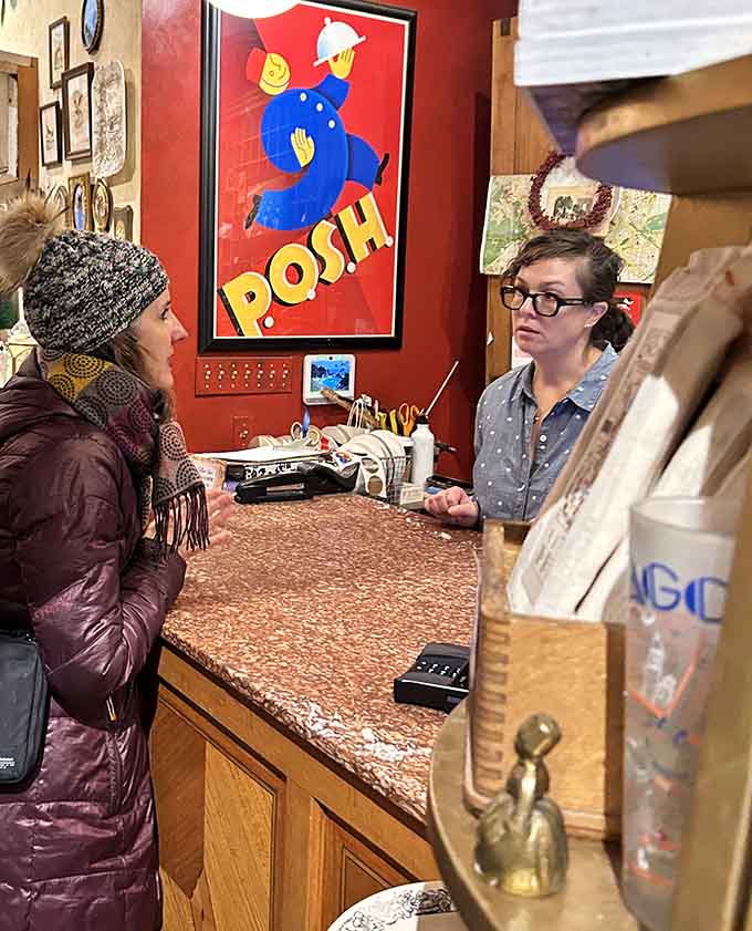 The counter where transactions happen and dreams of perfectly curated vintage collections become reality, one treasure at a time for lucky shoppers.