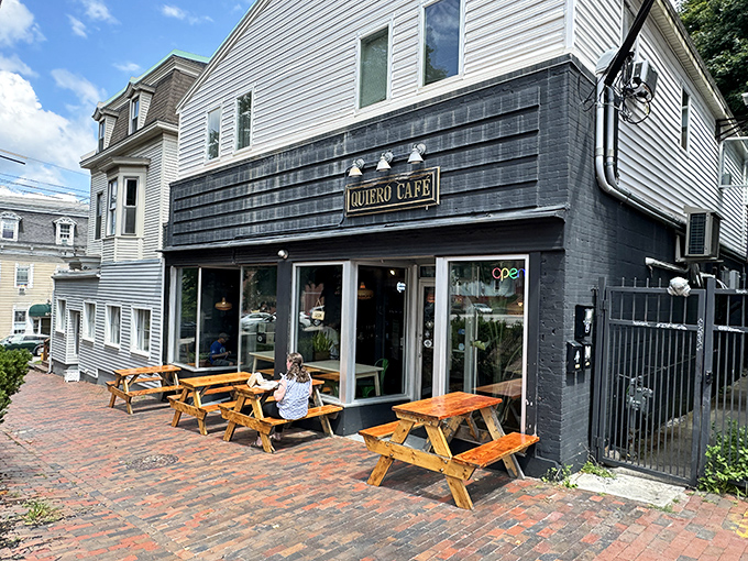 Patio: Summer in Maine means dining al fresco&mdash;Quiero's outdoor seating offers the perfect spot to savor empanadas in the sunshine.