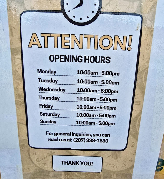 The hours posted clearly show Perry's commitment to being there when you need them, seven days a week of fudge availability.