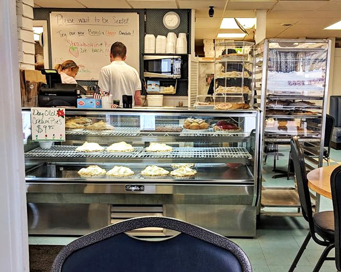Pie & Pastry Counter: The glass case of temptation &ndash; where willpower goes to die and "I'll just have one slice" becomes a laughable concept.