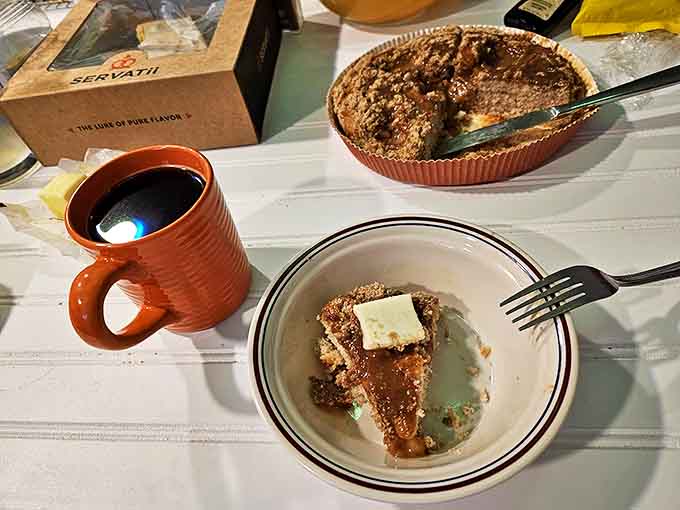 A slice of homemade pie alongside coffee &ndash; the Midwest's version of meditation and mindfulness in edible form.