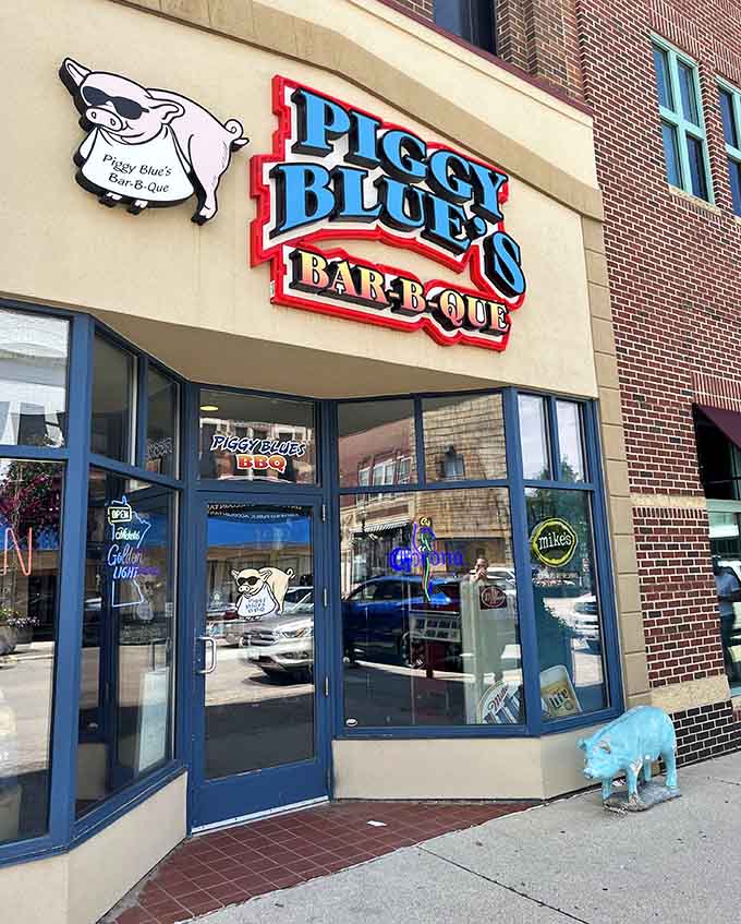 The welcoming storefront with its bold blue signage practically begs you to come inside and discover what everyone's talking about.