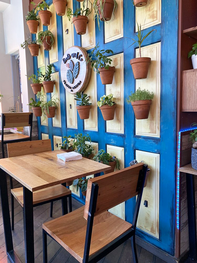 Who says you can't mix greenery and grilled cheese? This plant wall is the perfect backdrop for your cheesy adventures. 
