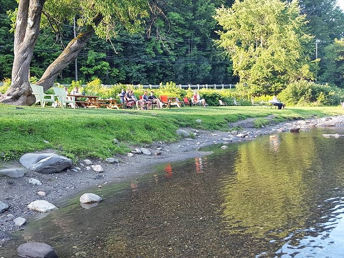 Riverside dining at its finest! Who needs fancy decor when you've got this natural masterpiece as your dining room?