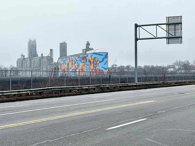 Even from the highway, the mural announces Toledo's creative renaissance, a colorful surprise for travelers passing through on Interstate 75.