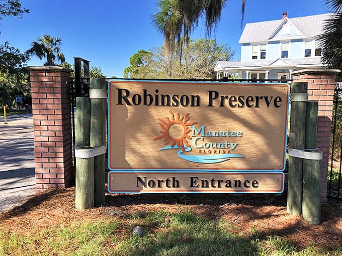 The preserve's welcoming sign stands as a promise &ndash; beyond these posts lies Florida as it was before mouse ears and roller coasters.