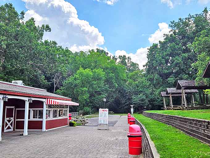 Outside: The grounds around Yates offer a peaceful retreat, where the rushing Clinton River provides nature's soundtrack to your cider sipping.