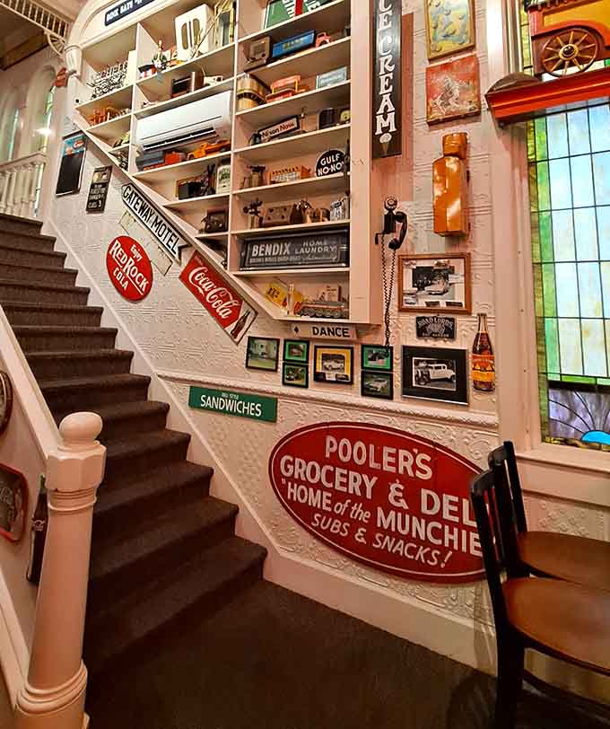 Even the staircase is an adventure, lined with enough vintage signs and memorabilia to keep your eyes busy during the entire climb.