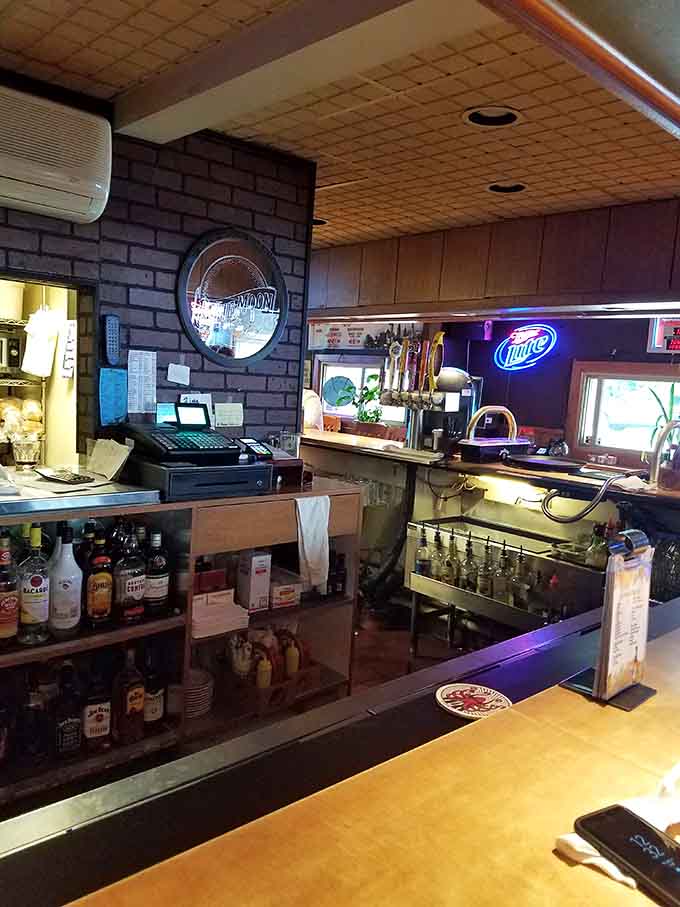 The bar area keeps things classic with familiar beer selections that pair perfectly with burgers without requiring a sommelier's expertise.