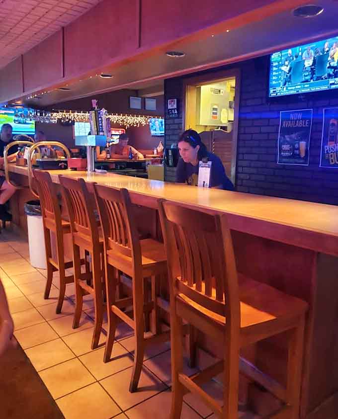 The bar counter invites you to pull up a stool and settle in for good food and cold drinks.