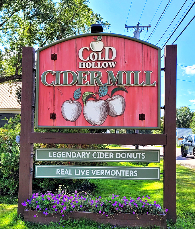 Cold Hollow's iconic sign promises two Vermont essentials &ndash; legendary cider donuts and encounters with actual Vermonters, both worth the trip alone.