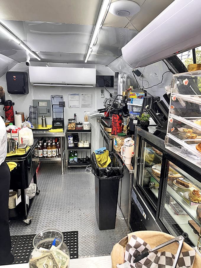 The kitchen somehow fits all necessary equipment into the aircraft's original galley space &ndash; a miracle of design that would impress any flight engineer.