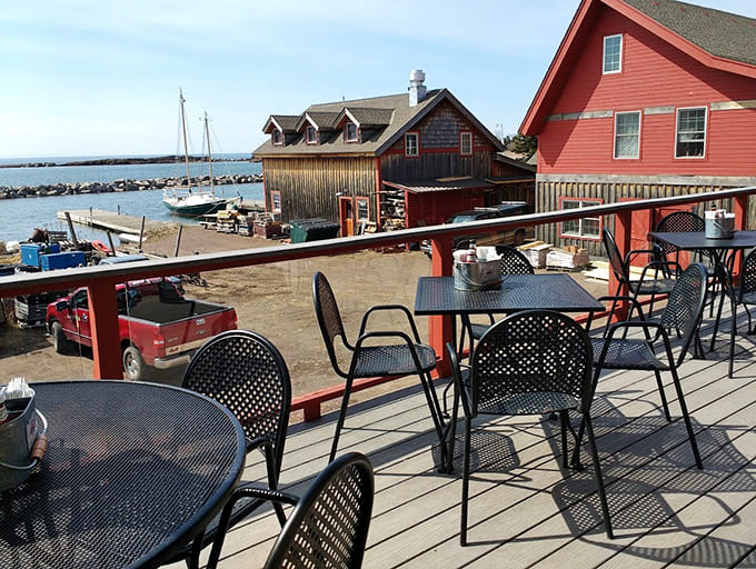 The patio seating delivers that perfect summer vacation feeling, where fresh air, water views, and fried seafood create pure contentment in basket form.
