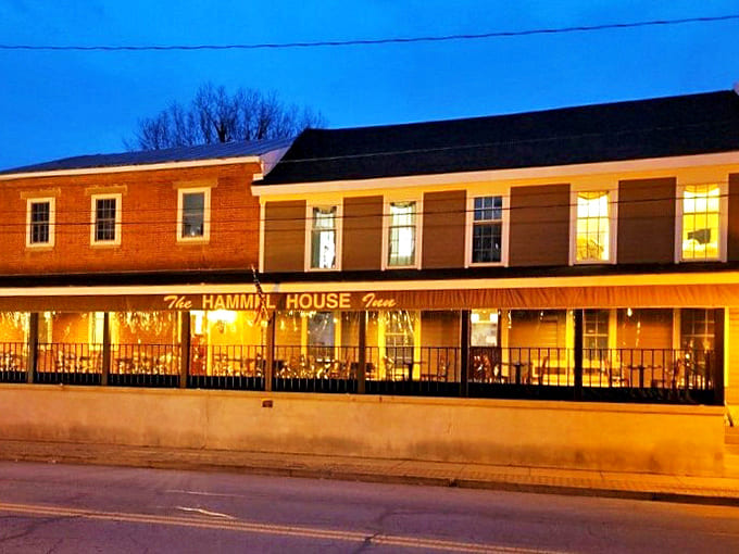The Hammel House Inn glows with invitation as evening falls. Those warm windows promise good food, better stories, and zero chance of having to do dishes.