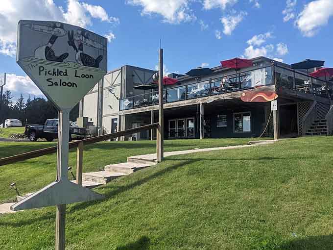 The outdoor deck offers beautiful views and fresh air, perfect for enjoying your meal on a nice day.