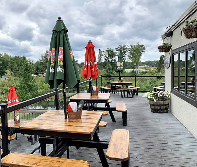 The outdoor deck offers waterfront dining where summer meals taste even better with fresh air and beautiful views.