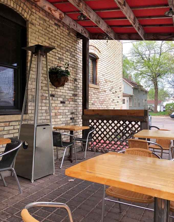 Outdoor seating under that red awning means you can enjoy your meal while watching Northeast Minneapolis do its charming neighborhood thing.